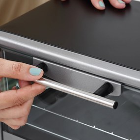 HOMCOM Elektrická trouba 10L, nastavitelná teplota a časovač, gril a pánev v balení, 750W, 36.5x26x22cm, stříbrno-černá | Aosom