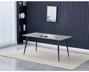 Jídelní stůl 160x90 x76 slinutý kámen matný mramor, černé kovové nohy HT-406M GREY
