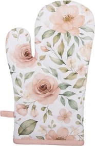 Bílá bavlněná chňapka - rukavice s růžemi Soft Romantic Blush - 18*30 cm