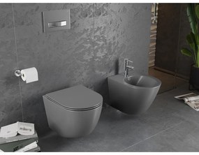 Mexen Lena WC mísa Rimless s pomalu padající deskou slim, duroplast, Tmavě matová černá - 30224071