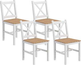 HOMCOM Sada 4 jídelních židlí, kuchyňské židle, venkovský styl, vysoké opěradlo, rám z borovicového dřeva, pro obývací pokoj, ložnici, kuchyň, přírodn