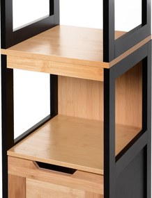 Kleankin Koupelnový Sloupkový Skříň S 3 Policemi A 2 Zásuvkami Moderní Styl 30x30x144,3 cm Černá a Přírodní