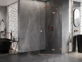 Mexen Lunar, pětiúhelníkový sprchový kout s pravým sklonem 90 x 100 cm, 8mm čiré sklo, profil měděná matná, 831-090P-100L-65-00-P