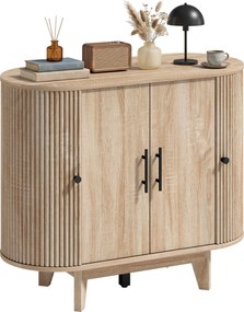 HOMCOM komoda do obývacího pokoje, oválný úložný nábytek se 4 dveřmi a nastavitelnými vloženými policemi, 90 x 40 x 76 cm, dub