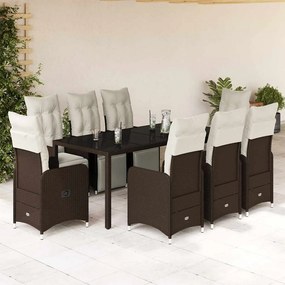 9dílný zahradní bistro set s poduškami hnědý polyratan 3277192