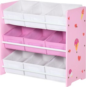 Knihařská skříň ZONEKIZ pro děti s 9 odnímatelnými košíky z netkané textilie, organizér na hračky pro dětský pokoj a školku 63x30x60 cm Růžová | Aosom