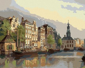 zuty zuty - malování podle čísel - pohled na mincovnu v amsterdamu, 40x50 cm, plátno+rám