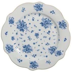 Bílý dezertní talíř s modrými růžičkami Blue Rose Blooming - Ø 20*2 cm