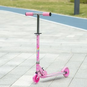 HOMCOM Dětská koloběžka s LED koly, 124 mm kolečka, skládací, výškově nastavitelná, s hudbou, zadní brzda, růžová