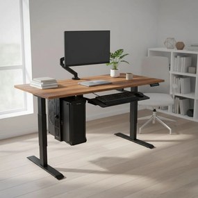 Výškově nastavitelný stůl OfficeTech C, 200 x 80 cm, černá podnož, dub silverjack