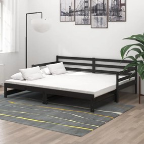 Výsuvná denní postel 2 × (90x200 cm) černá masivní borové dřevo,  3083663
