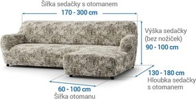 Bielastické potahy MARMO béžové sedačka s otomanem vpravo (š. 170 -300 cm)