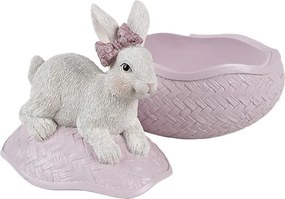 Dekorace šperkovnice králík s mašlí na růžovém vajíčku - 9*13*16 cm