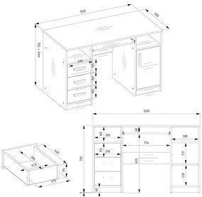 FALCO Psací stůl Delvin Odstín: Antracit/bílá