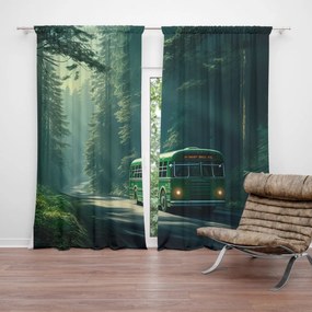 Sablio Závěs Zelený autobus v lese: 2ks 140x250cm