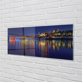 akrylový obraz Varšava město noc řeka most 120x60 cm