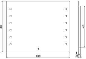 Mexen Ner, LED koupelnové zrcadlo s podsvícením 100x80 cm, 6000K, ochrana proti zamlžování, 9809-100-080-611-00