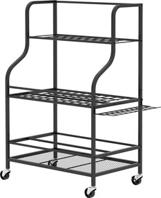 Organizér na zahradní nářadí 3-patrový stojan na zahradní nářadí s háky do 40 kg zátěže 77x40x97cm černý