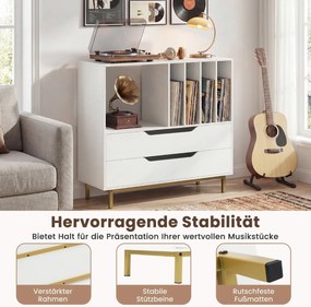 Costway Stojan na gramofon s 4 vinylovými přihrádkami a 2 zásuvkami Retro