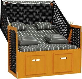 Strandkorb s polštáři polyratan a masivní dřevo černý a šedý 318666
