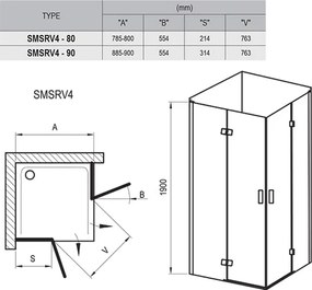 Ravak SmartLine SMSRV4 80 x 80 cm 1SV44A00Z1 sprchový kout s rohovým vstupem