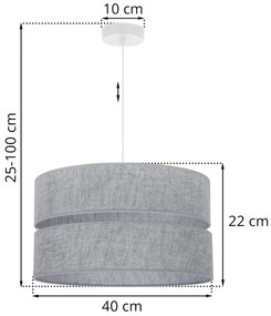 Závěsné svítidlo Jen, 1x šedé textilní stínítko, (fi 40 cm), w