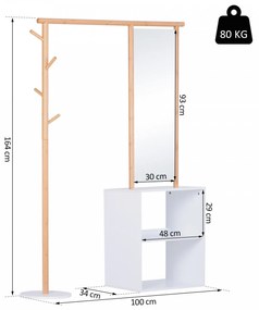 Botník s věšákem Goleto FIN | bílý+bambus