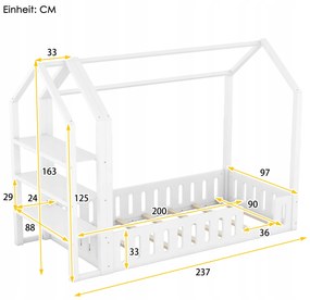 Arhatreya Dětská postel o rozměrech 90 x 200 cm, domácí postel se 3 policemi, bílá