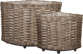 Sada 2ks hnědých rohových košů French Basket Nature s kolečky – 62*62*55/ 47*47*45 cm