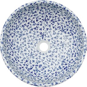 Umyvadlo na desku bílé a modré kulaté Φ 41 x 14 cm keramika 155050