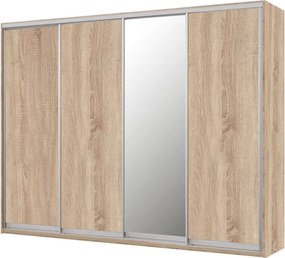 Skříň 4D 2500x2400x600, 3 DTD + 1 zrcadlo, Světlý dub sonoma