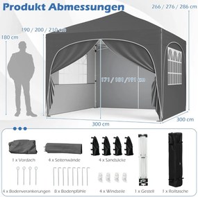 Costway Pavilon s 4 odnímatelnými bočními stěnami zahradní stan vč. – 3 × 3 M