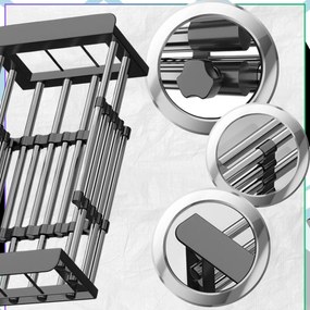 Camerazar Posuvná police do dřezu, odkapávač na nádobí, organizér na ovoce a zeleninu, černá