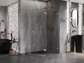 Mexen Lunar, pětiúhelníkový sprchový kout s pravým sklonem 100 x 80 cm, 8mm čiré sklo, profil měděná matná, 831-100P-080L-65-00-P