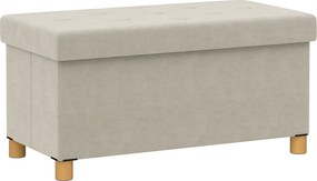 HOMCOM Skládací úložný taburet 67L, taburet s polstrovaným víkem a sametovým potahem, 76x38x38cm, krémově bílý | Aosom
