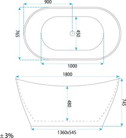 Rea FERRANO Slim, volně stojící vana 1800×800×745 mm, bílá, bílá krytka odtoku, REA-W0082