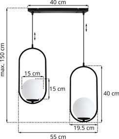Závěsné svítidlo Florence, 2x bílé skleněné stínítko, b, UI