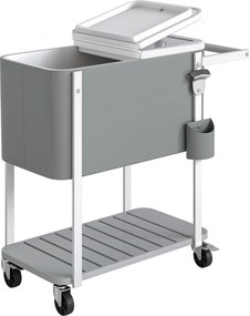 Outsunny chladicí vozík 56 l na kolečkách s policí, otvíráčem a vypouštěním — venkovní párty chladnička, 84 × 38 × 83 cm, šedá