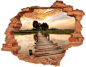 Wallmuralia Díra 3D ve zdi nálepka Dřevěný most 90x70 cm