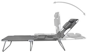 vidaXL Marketos Skládací zahradní lehátko s podhlavníkem polohovatelné šedé