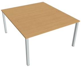Dvojstůl pracovní rovný 140×160 cm - Hobis Uni USD 1400 Dekor stolové desky: buk, Barva nohou: Stříbrná