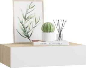 Nástěnná zásuvková police dubová a bílá 40x23,5x10 cm MDF 330249