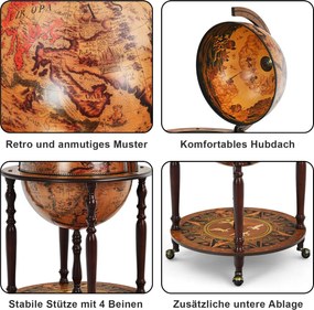 Costway Globe Bar Cabinet Barový vozík s kolečky a víkem Stojan na víno