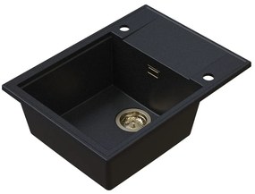 Sink Quality Sink55, kuchyňský granitový dřez 620x460x215 mm + zlatý sifon, grafitová, SKQ-SINK.G.1KKO.XG
