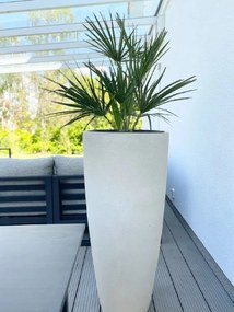 Květináč CITY, sklolaminát- vzhled kamene, výška 100 cm, krémová