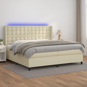 Box spring postel s matrací a LED krémová 200x200 cm umělá kůže 3139405