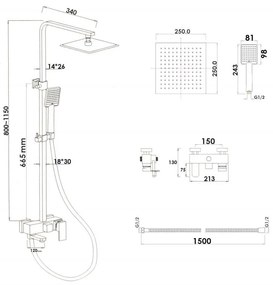 Erga Cube, sprchová souprava s pákovou baterií, vanovou výlevkou a dešťovou hlavicí 25x25cm, černá matná, ERG-YKA-BP.CUBE-25-BLK