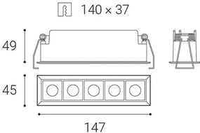 LED2 LINEAR 5, zápustné LED svítidlo, 3000K, bílé Typ svítidla: Stmívatelné TRIAC