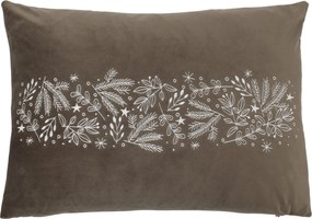 Mocca sametový povlak na polštář Aix s výšivkou větviček – 50*35 cm