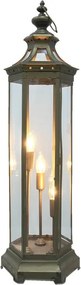 Bronzová antik stolní lampa ve tvaru lucerny - 29*25*79 cm / 3*E14